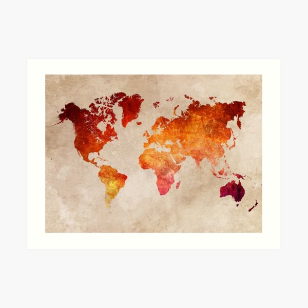 "Map of the world Red World #map #worldmap" Art Print for Sale by ...