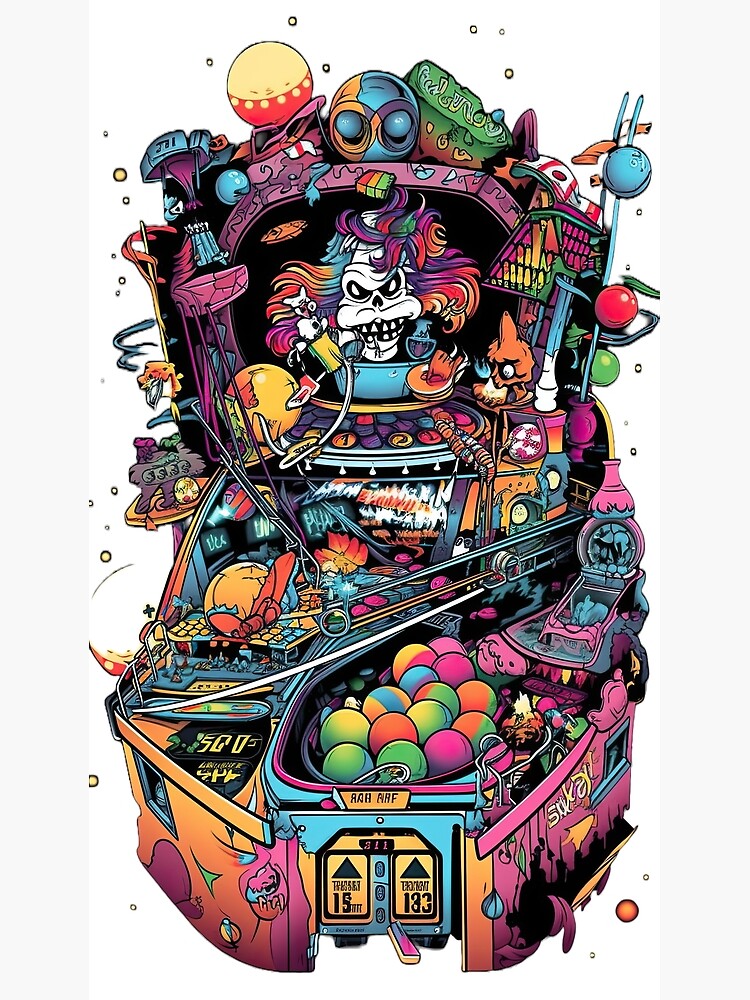 Pinball Machine - Retro 80s Pinball Arcade Premium Matte Vertical Poster