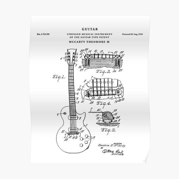 "Guitar Patent Drawing Blueprint" Poster by Vintago | Redbubble