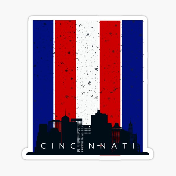"Cincinnati Skyline and City Colors" Sticker for Sale by FamnCreative ...
