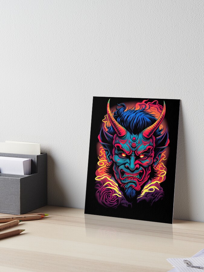 "Synthwave Retrowave Japanese Demon Hannya Yokai Oni Mask" Art Board Print for Sale by ...