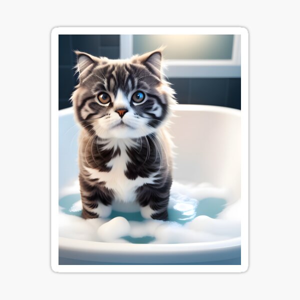 "Cat Taking a Bath - Modern Digital Art" Sticker for Sale by Ai ...
