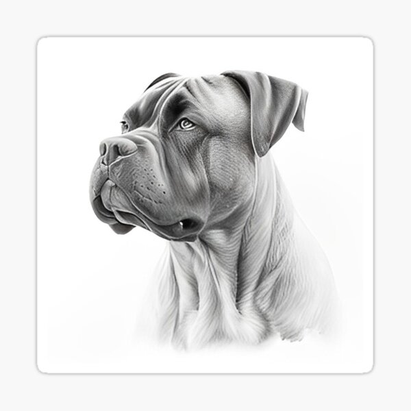 "Black and white pencil drawing of a Cane Corso" Sticker for Sale by ...