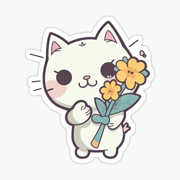 "Cute Cat with Flowers, so Adorable!" Sticker for Sale by Art Attack ...