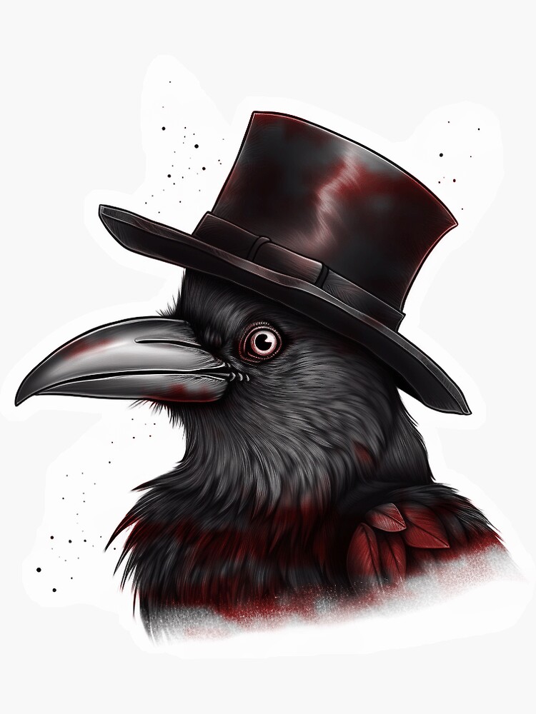 "Raven wearing top hat, Blood-red tint" Sticker for Sale by ...