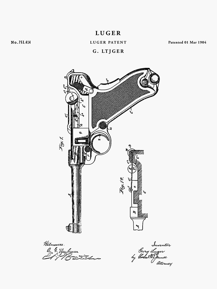 "Luger Patent Drawing Blueprint" Sticker for Sale by Vintago | Redbubble