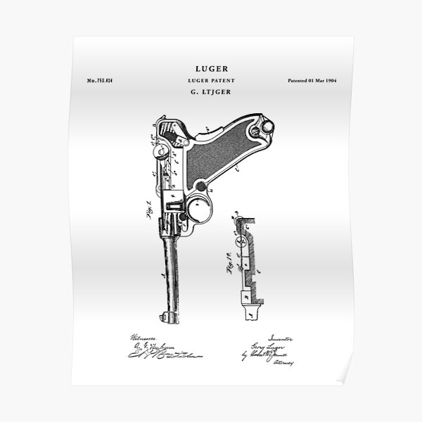"Luger Patent Drawing Blueprint" Poster by Vintago | Redbubble