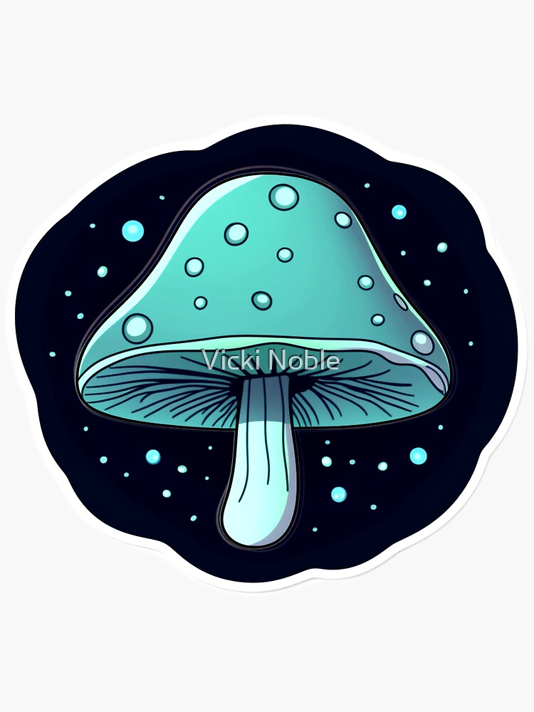 "Blue and Green Mushroom illustration Number Three Bubbled Bliss" Sticker for Sale by Vicki ...