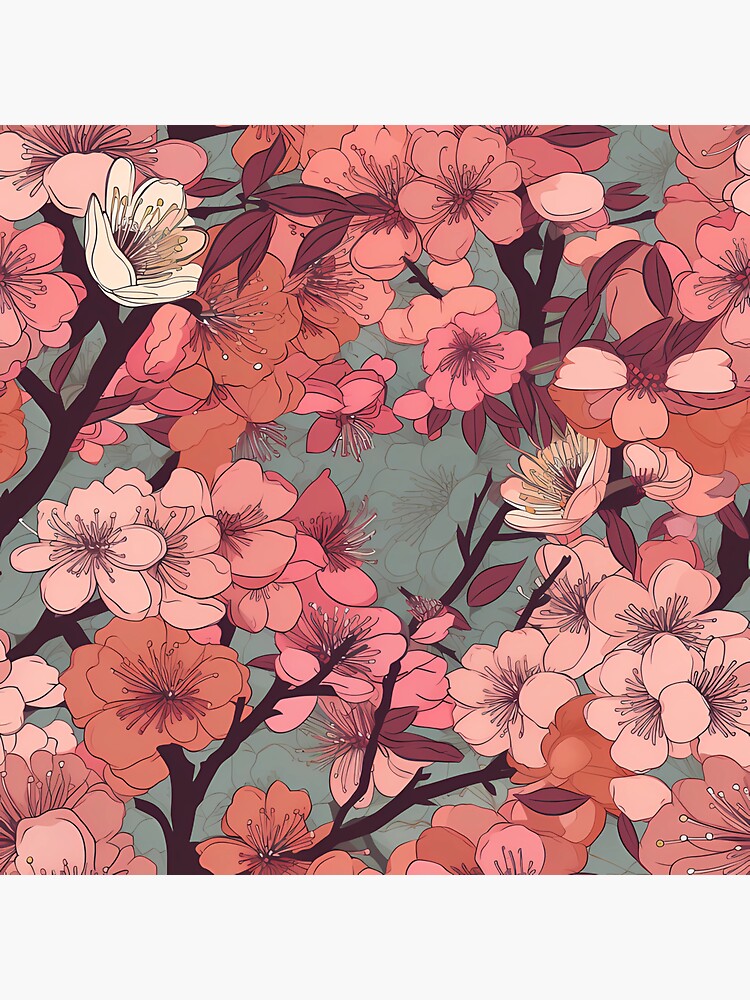 "Cherry Blossom (Sakura) Gray Background" Sticker for Sale by TampopoCo ...