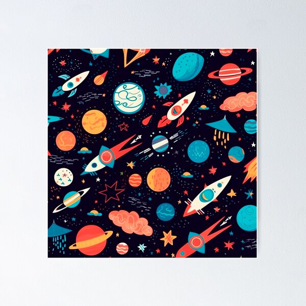 "Cosmic Adventure: A Space Pattern with Planets, Stars, and Rockets" Poster for Sale by ...