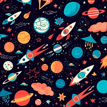 "Cosmic Adventure: A Space Pattern with Planets, Stars, and Rockets" Poster for Sale by ...