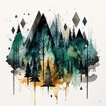 "Abstract geometric shapes forest watercolor" Sticker for Sale by ...