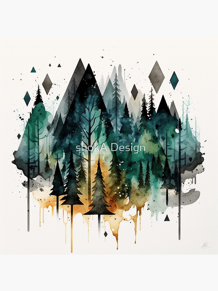 "Abstract geometric shapes forest watercolor" Sticker for Sale by shokA ...