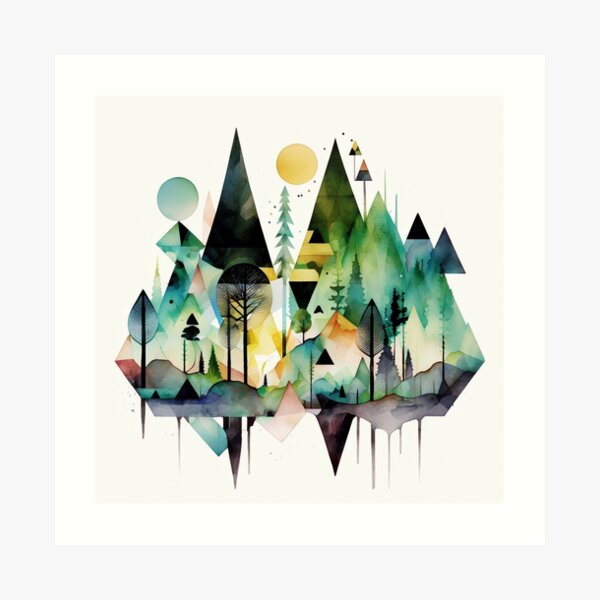 "Abstract geometric shapes forest watercolor" Art Print for Sale by ...