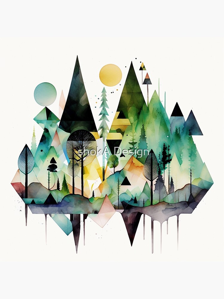 "Abstract geometric shapes forest watercolor" Art Print for Sale by ...