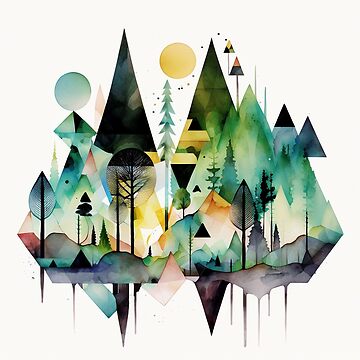 "Abstract geometric shapes forest watercolor" Art Print for Sale by ...
