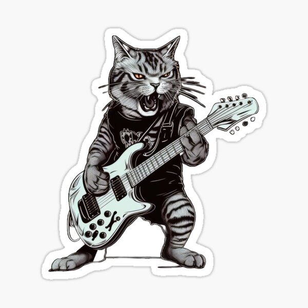 "Cat Playing Guitar, Heavy Metal Cat" Sticker for Sale by ...