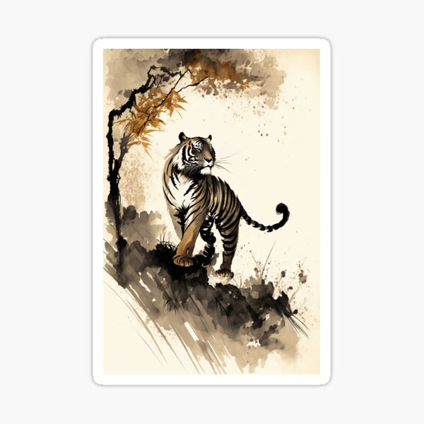 "Tiger Japanese Art Sumi-e Ink Style Classic Traditional Painting 14 ...