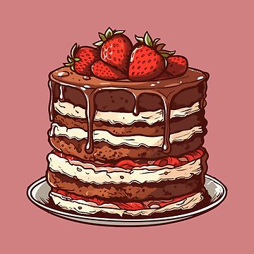 "Chocolate Layer Cake with Strawberry Cartoon Style" Sticker for Sale ...
