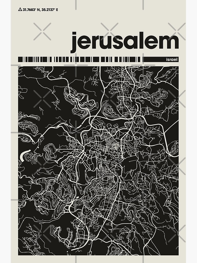 Jerusalem Dark Map, City Of Jerusalem Map Premium Matte Vertical ...