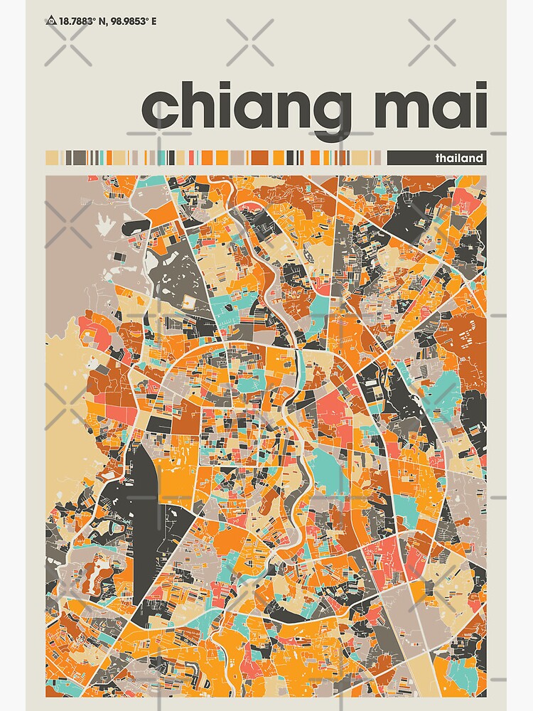 "Chiang Mai Colorful Map, City of Chiang Mai Map, Chiang Mai Minimalist ...