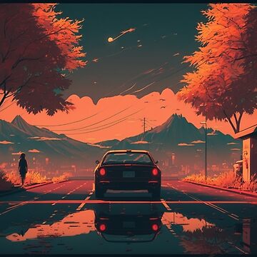 "Lofi Chill Wallpaper | Car in the sunset | generative ai" Poster for ...