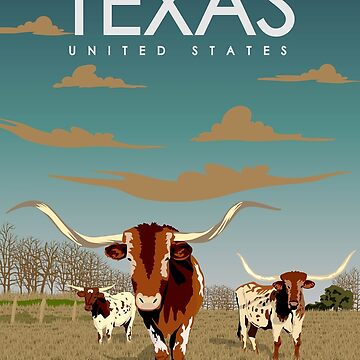 "Texas United States Vintage Retro US State Travel Poster" Poster for ...