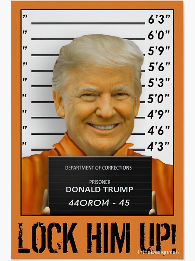 "Trump Mugshot Lock him up" Sticker for Sale by IntheDesignmen | Redbubble