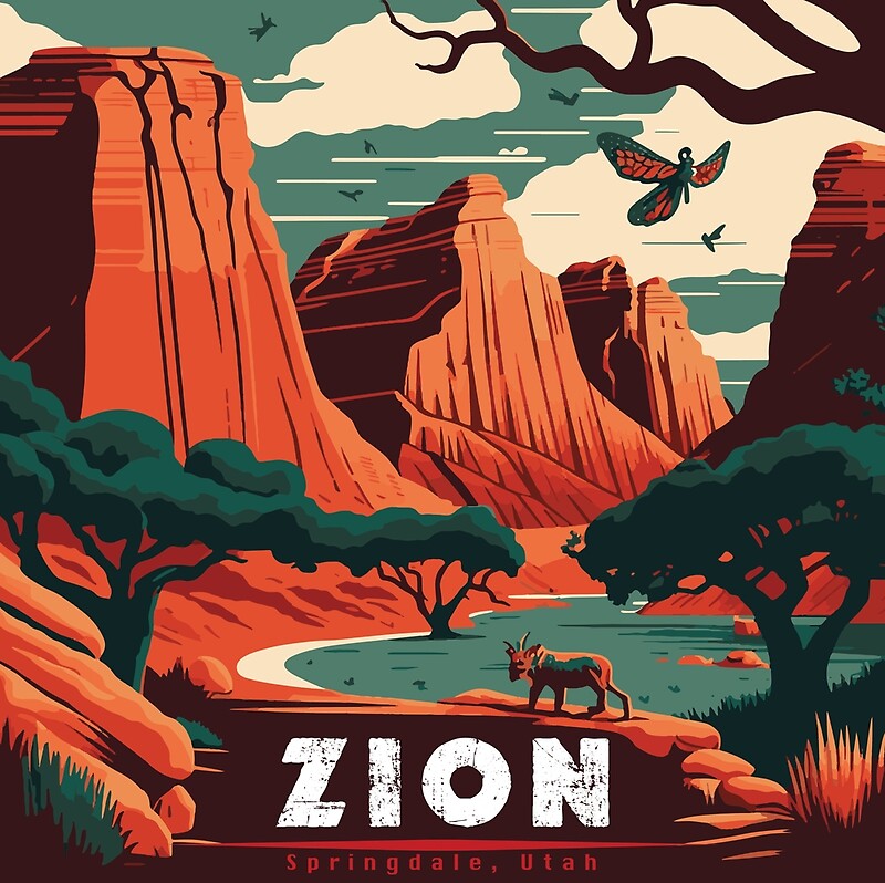 "Vector Illustration of Zion National park" by Janesatool | Redbubble