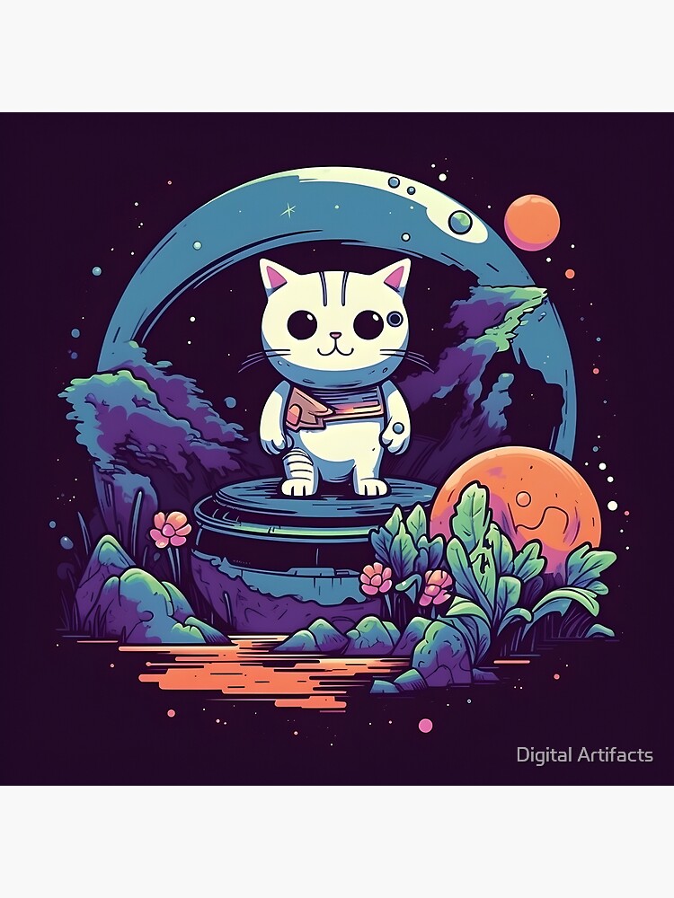 Adorable Cat Cyborg in Space - Futuristic Vector Artwork Premium Matte ...