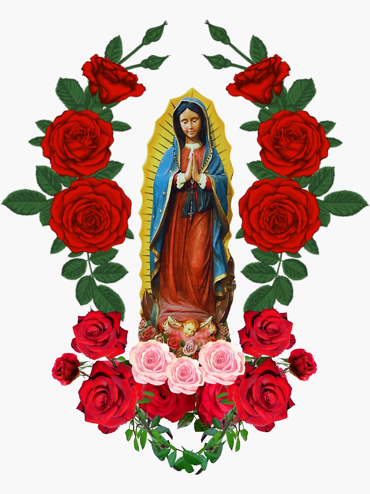 " Virgin Mary, La Virgen De Guadalupe Surrounded In Roses On White ...