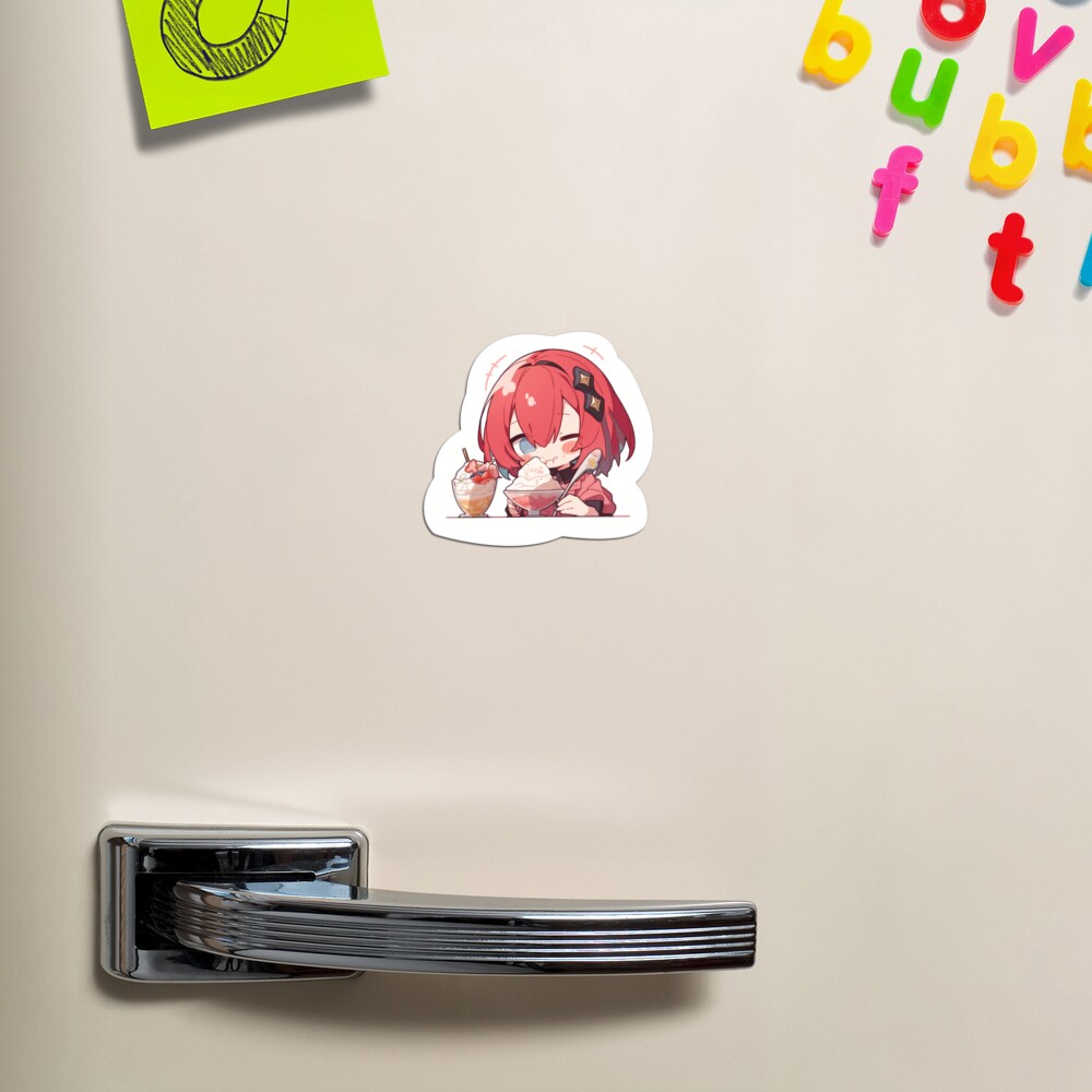 "Chibi Cute Anime Girl with red hair Eating Ice Cream and Shaved Ice ...