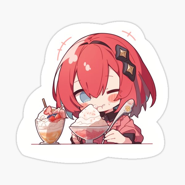 "Chibi Cute Anime Girl with red hair Eating Ice Cream and Shaved Ice ...
