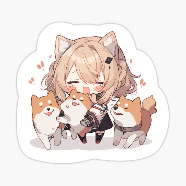 "Cute Chibi Anime Dog Girl With Dogs" Sticker for Sale by stickondeez ...