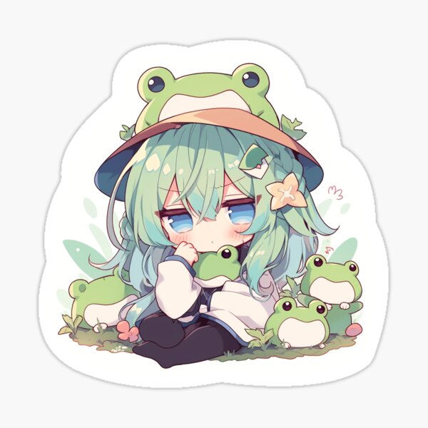 "Cute Chibi Anime Frog Girl With Frogs" Sticker for Sale by stickondeez ...