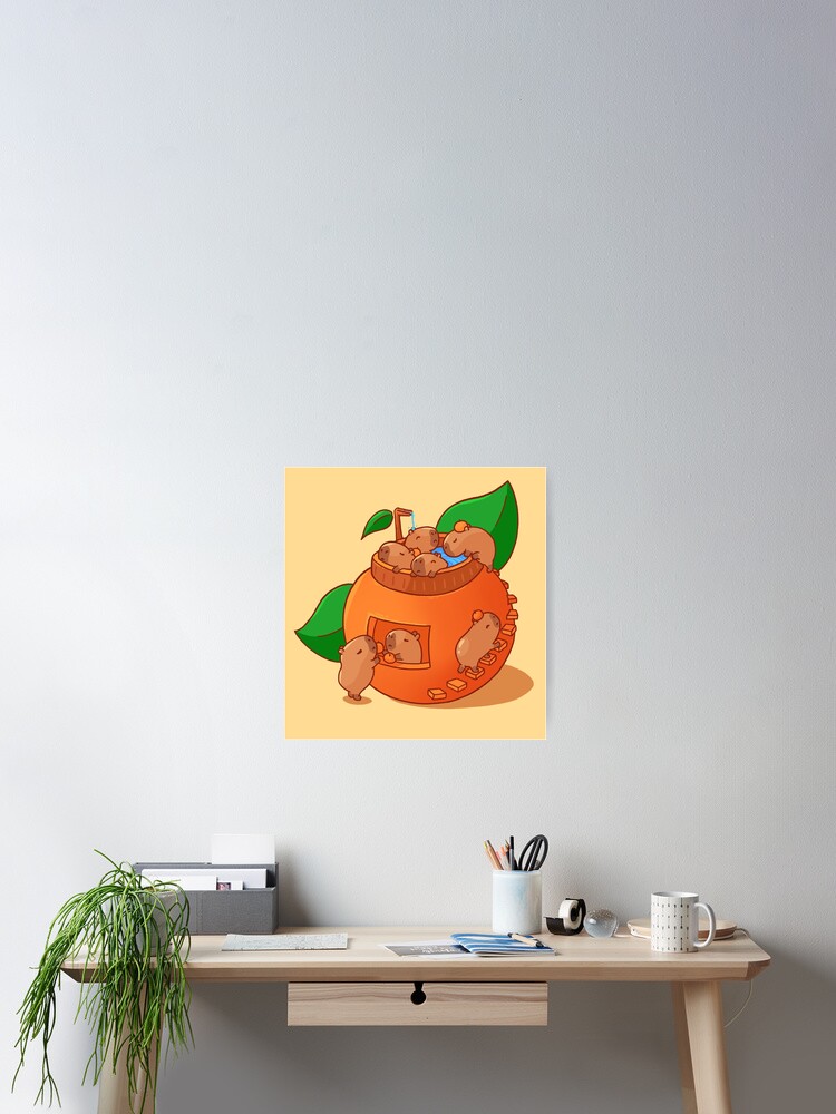"cute capybara art, capybaras in a yuzu onsen bath, bathing with ...