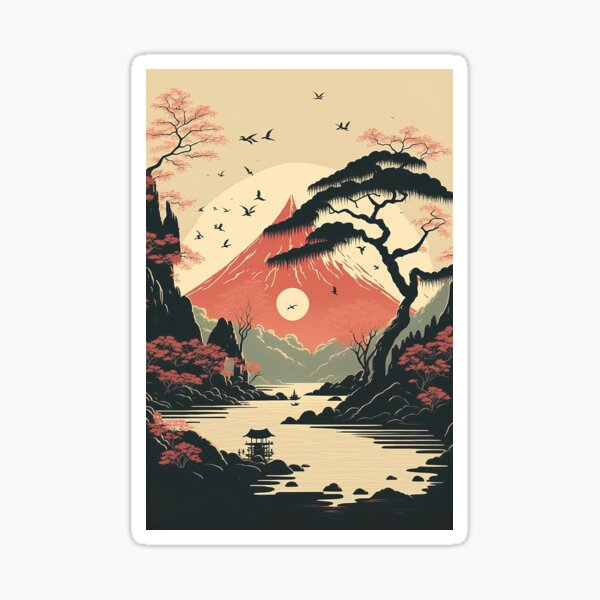 "Vintage Mountain View " Sticker for Sale by Digital Mindscape | Redbubble