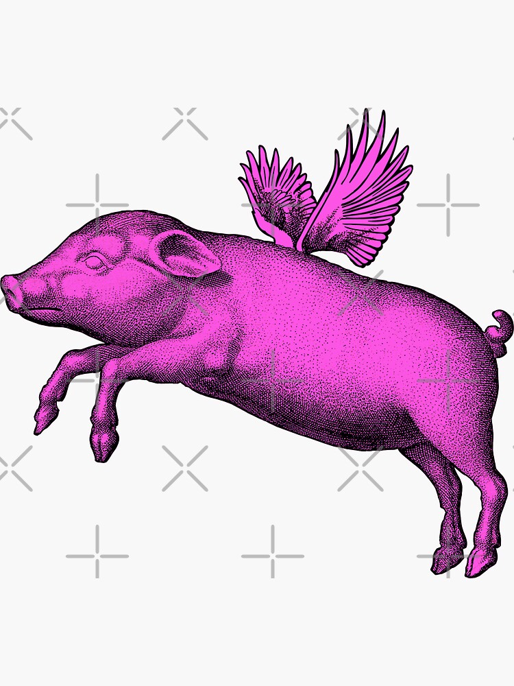 "Cool Flying Pig Funny Saying Pink Vintage Fat Animal With Wings Engraving" Sticker for Sale by ...