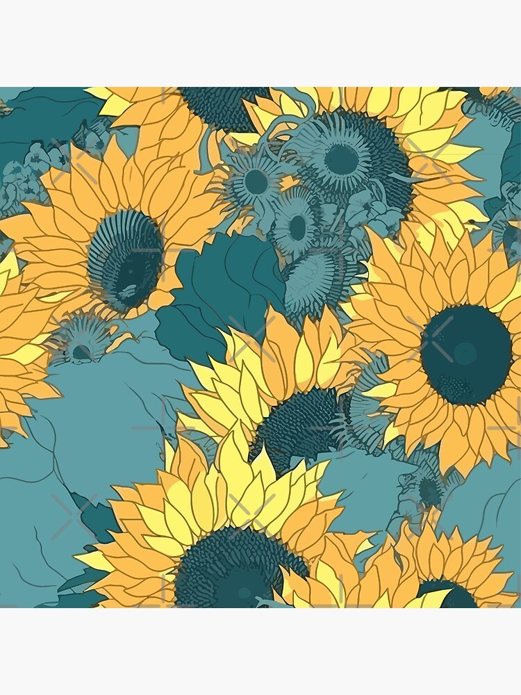 "Nostalgic Sunflower Pattern: Yellow & Teal" Poster for Sale by ...