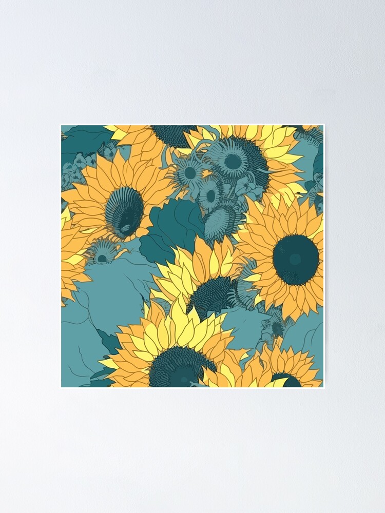 "Nostalgic Sunflower Pattern: Yellow & Teal" Poster for Sale by ...