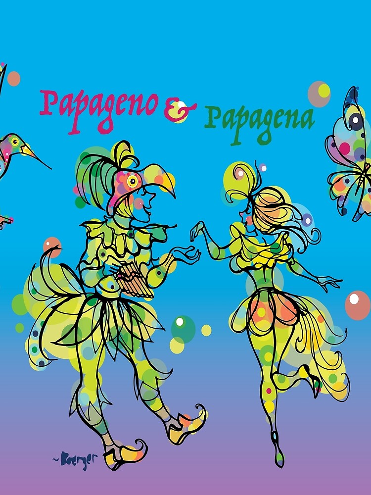 "Papageno & Papagena with colorful background" T-shirt by megandfriends ...