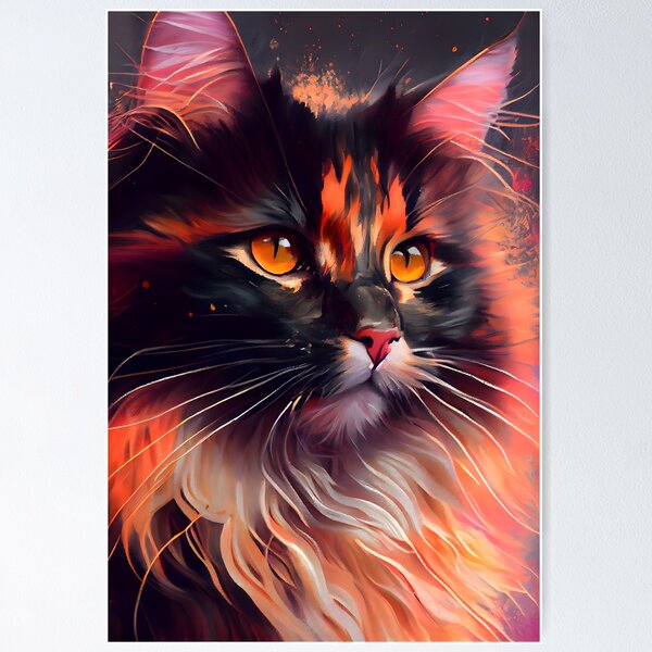 "Black Orange Maine Coon Cat Abstract Portrait" Poster for Sale by ...