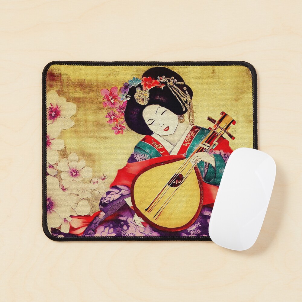 "Painting of Japanese Geisha playing a Biwa" Art Board Print for Sale ...