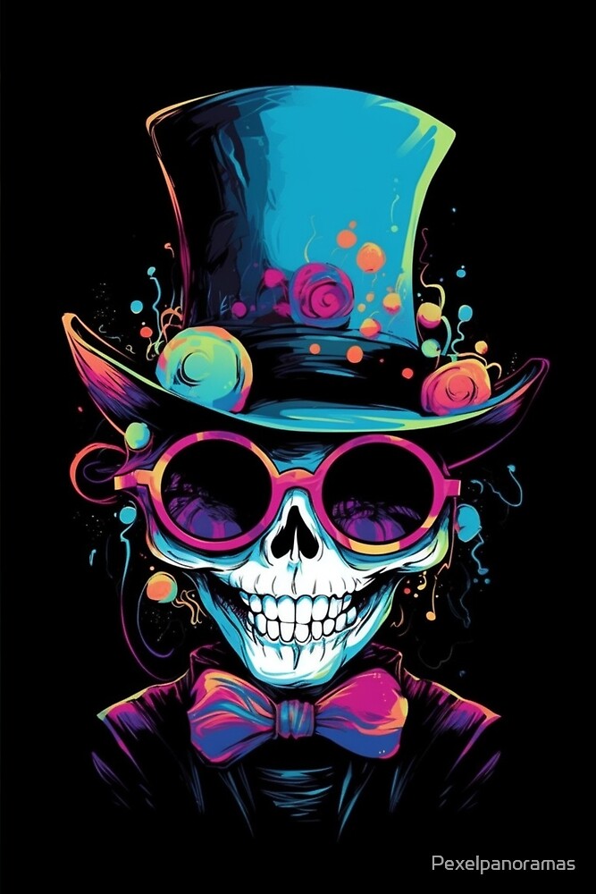 "Whimsical Psychedelic Skull Madhatter Skeleton Art Graphic Design V.58 ...