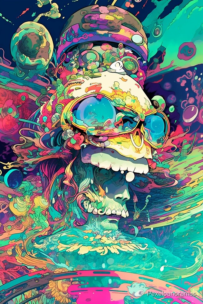"Special Whimsical Psychedelic Skull Madhatter Skeleton Art Graphic ...