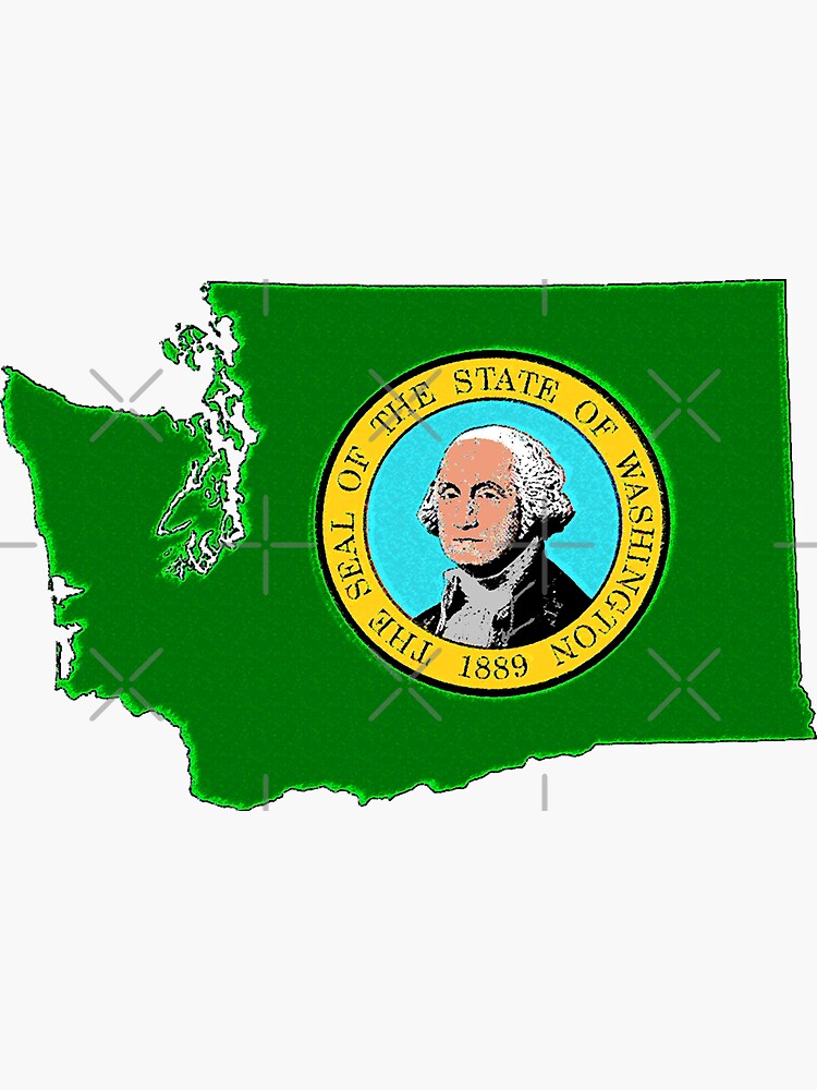 "Washington Map With Washington State Flag" Sticker by Havocgirl ...