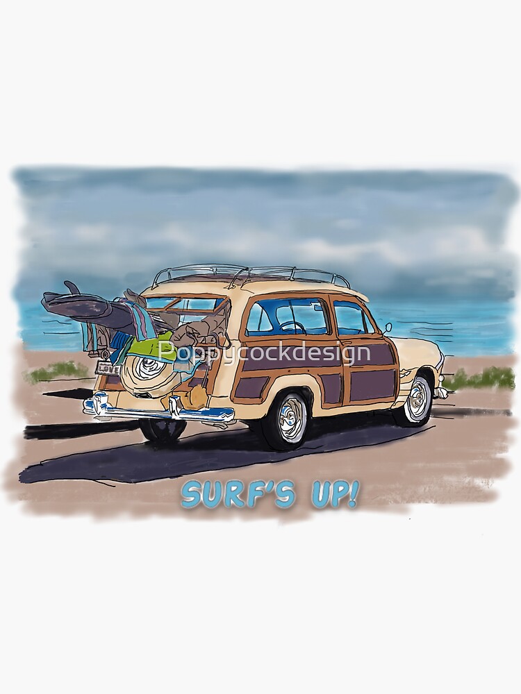 "Surfs Up! A Classic Car, Perfect for Surfing" Sticker for Sale by ...