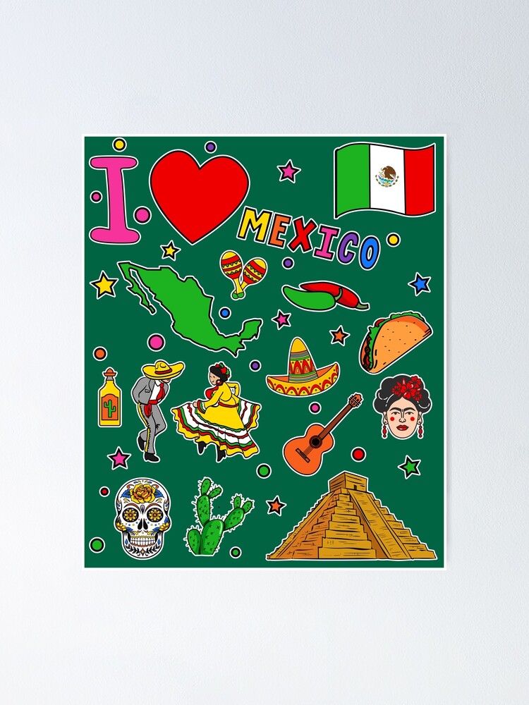 "Mexican hand drawn landmarks, Mexico map, National symbols" Poster for ...