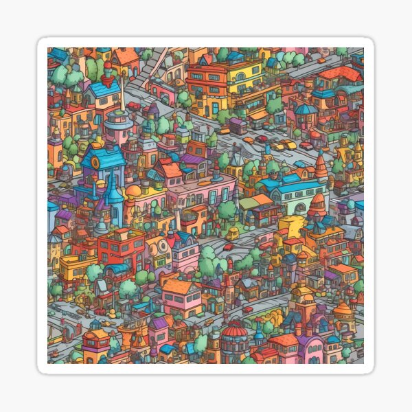 "Cartoon City " Sticker for Sale by kimchidigital | Redbubble