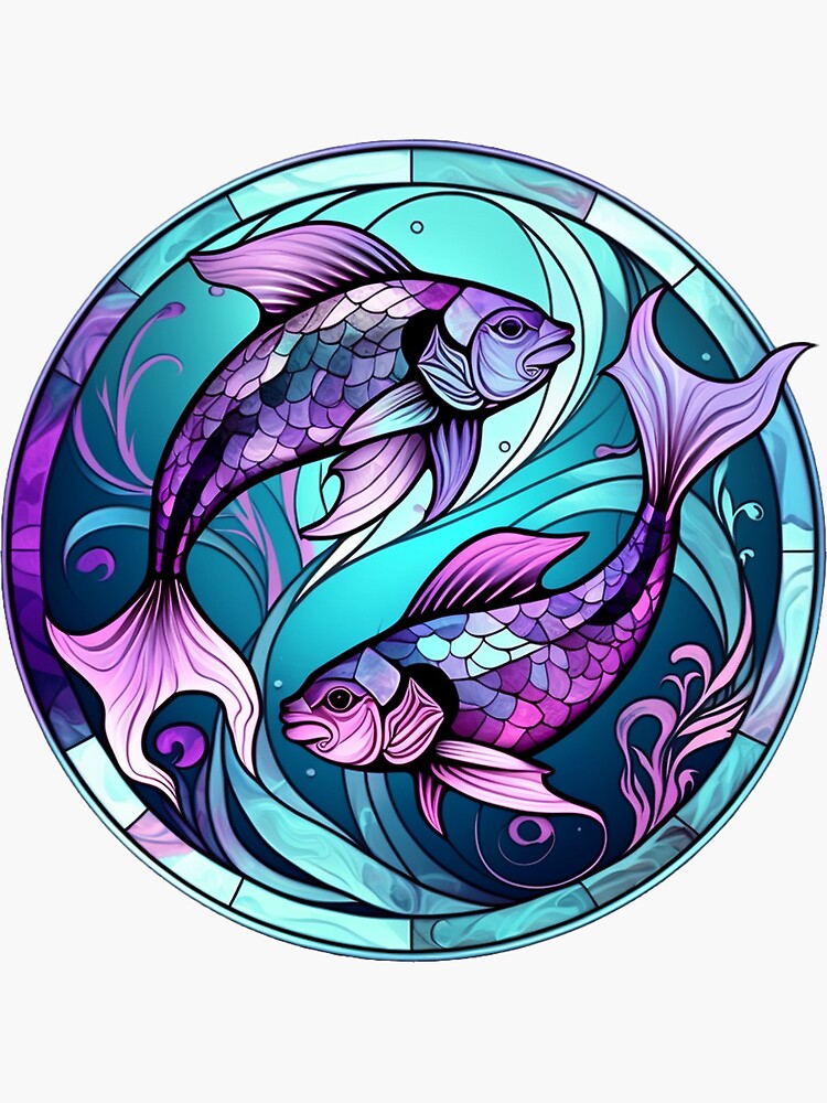 "PISCES Astrology Sign | Two Fish| Water Sign | Stained Glass" Sticker ...